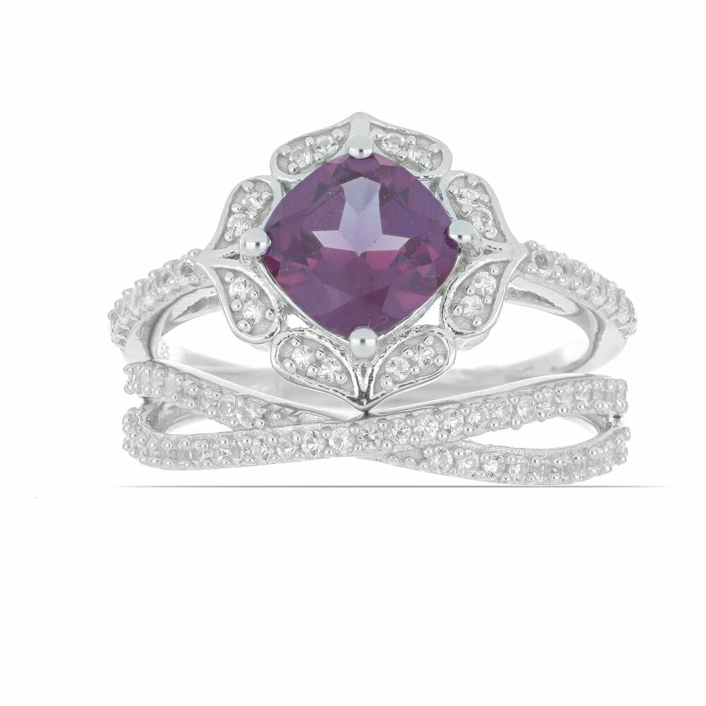 Кольцо, серебро, 925 проба, родирование, топаз, александрит синтетический