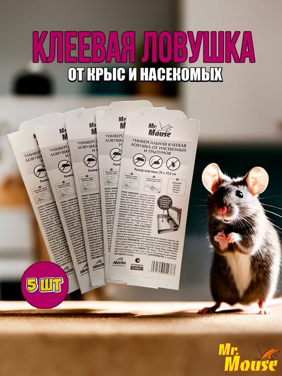 Универсальная клеевая ловушка Мистер Маус от насекомых и грызунов 25*10.5