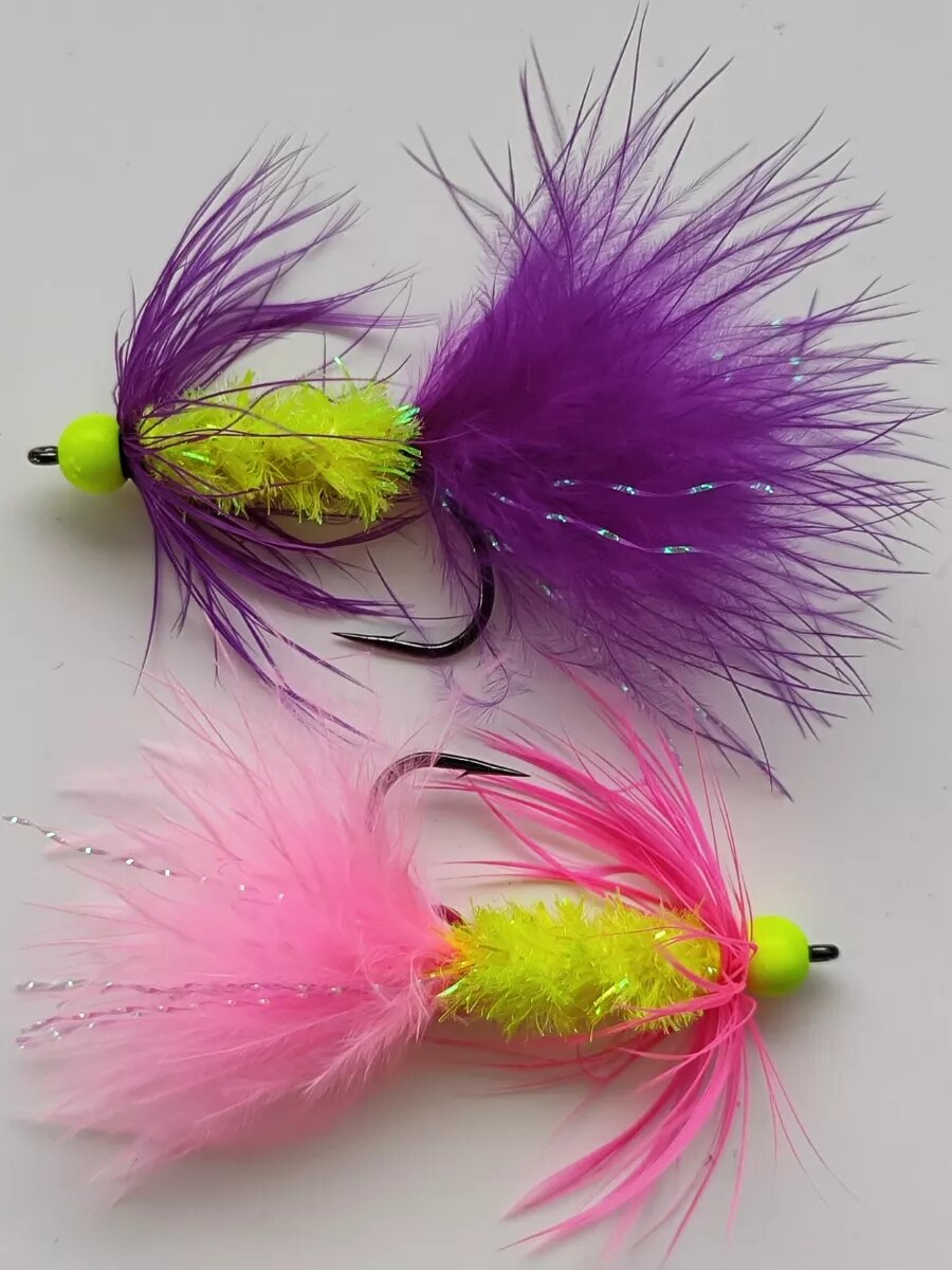 Стример-мушка форелевая салатово-фиолетово-розовая - 2 шт.