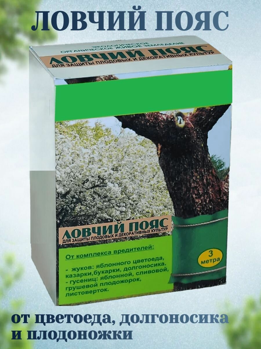 Ловчий пояс 3 м, от листовертки, плодожорки, цветоеда, долгоносика. Клейкая лента для борьбы с садовыми вредителями. Средство абсолютно безопасно для растений, человека и животных