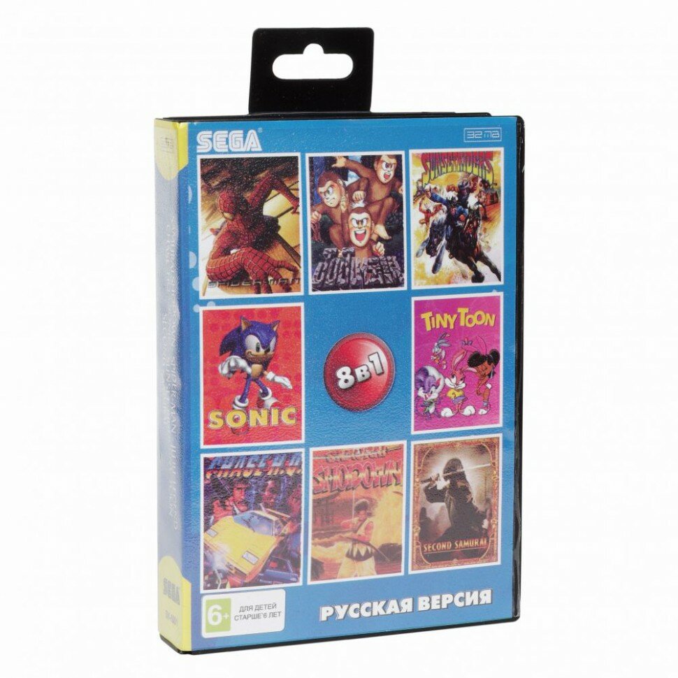 Картридж 16 бит 8в1 SK-8001 SAMURAI/SPIDERMAN/TINY TOON/SECOND SAMURAI+. 32MB