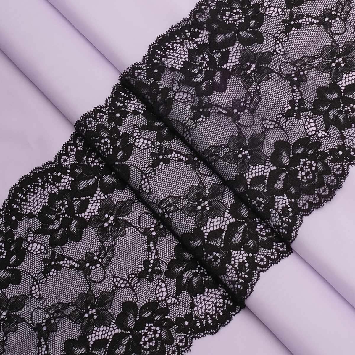 Кружево эластичное для шитья нижнего белья Айрис, 18см*3,4м, цвет черный