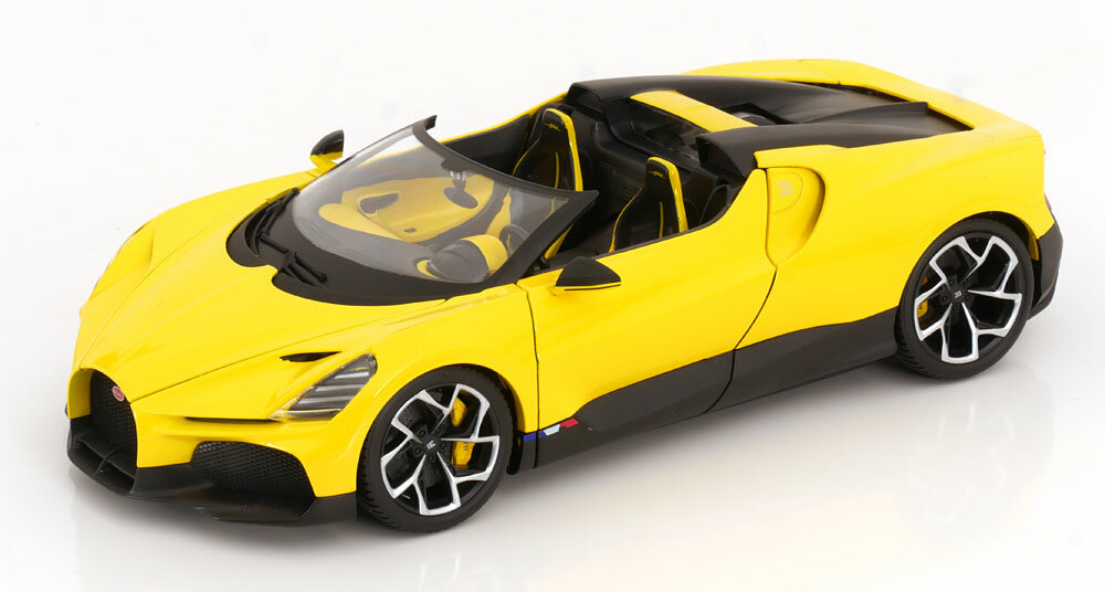 Модель коллекционная BBURAGO Bugatti W16 mistral roadster 2023 yellow black