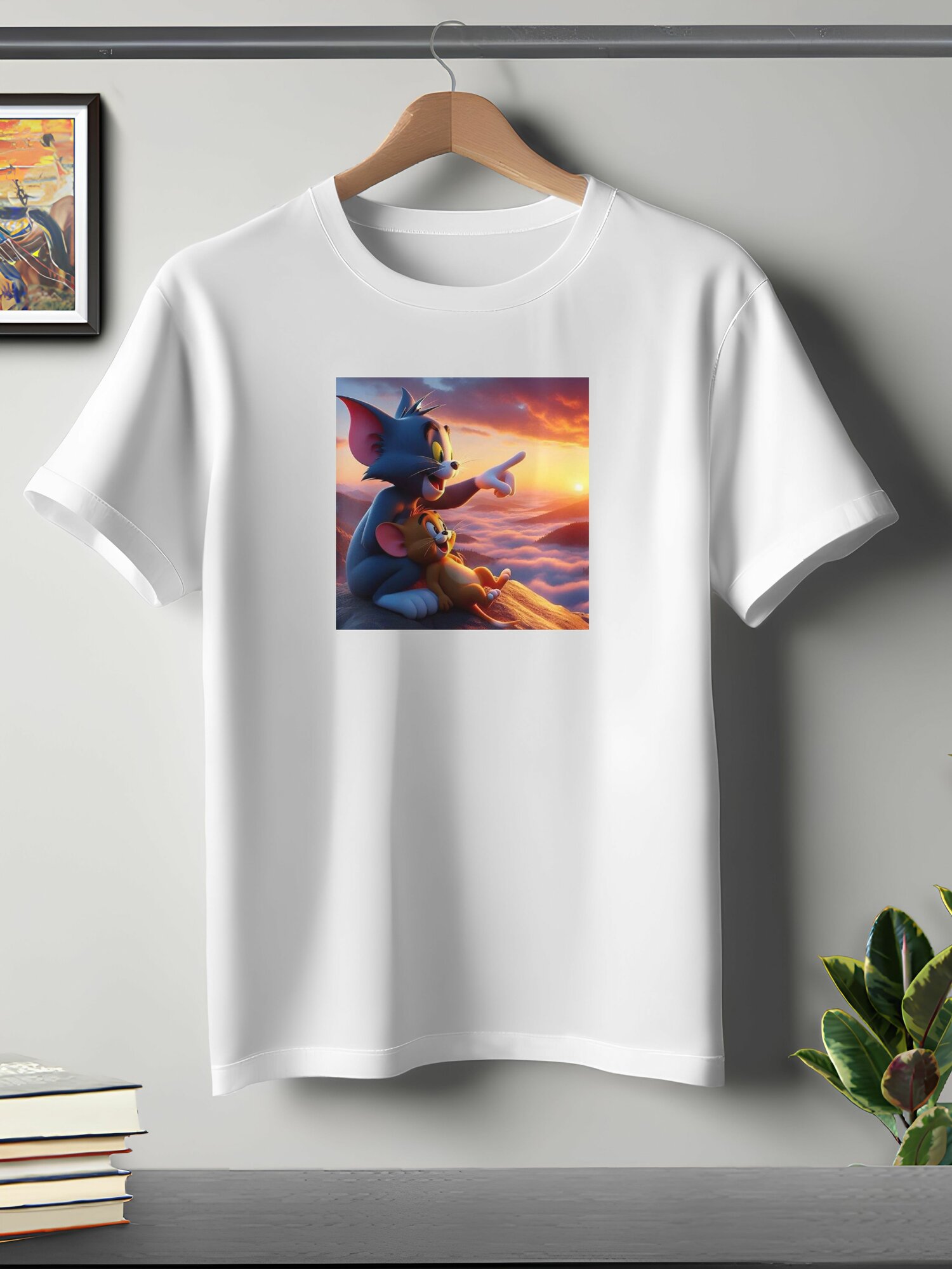 Футболка ONEQ унисекс 56-58 (3XL) размер с принтом Том и Джерри, белая