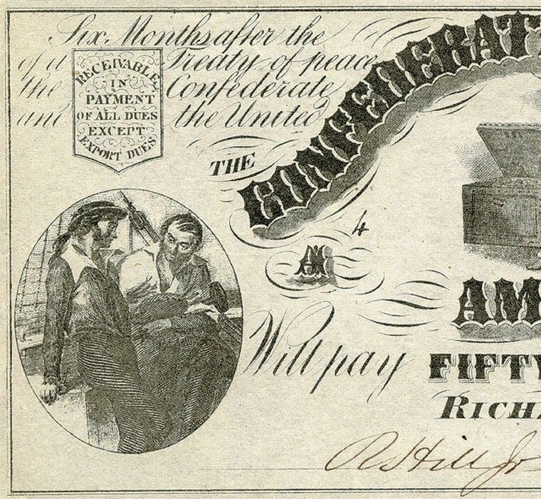 50 долларов 1861 Ричмонд, Конфедерация Штатов Америки сувенирная копия, банкноты и купюры редкие коллекционные