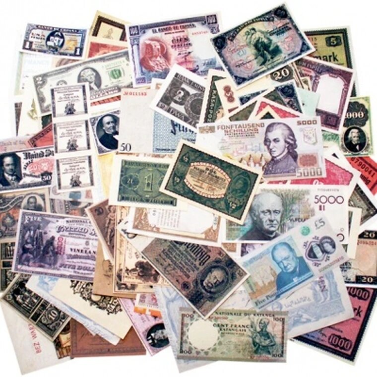 Набор 200 копий банкнот США, Европейских государств и др, случайный выбор, незначительные дефекты