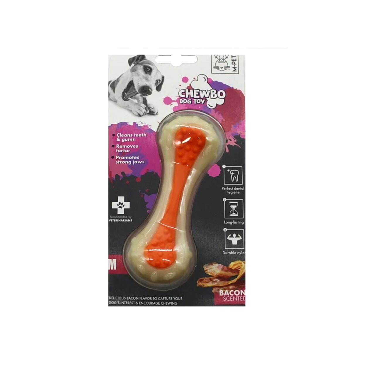 M-PETS Игрушка для собак Кость M, вкус бекона, нейлон 13см
