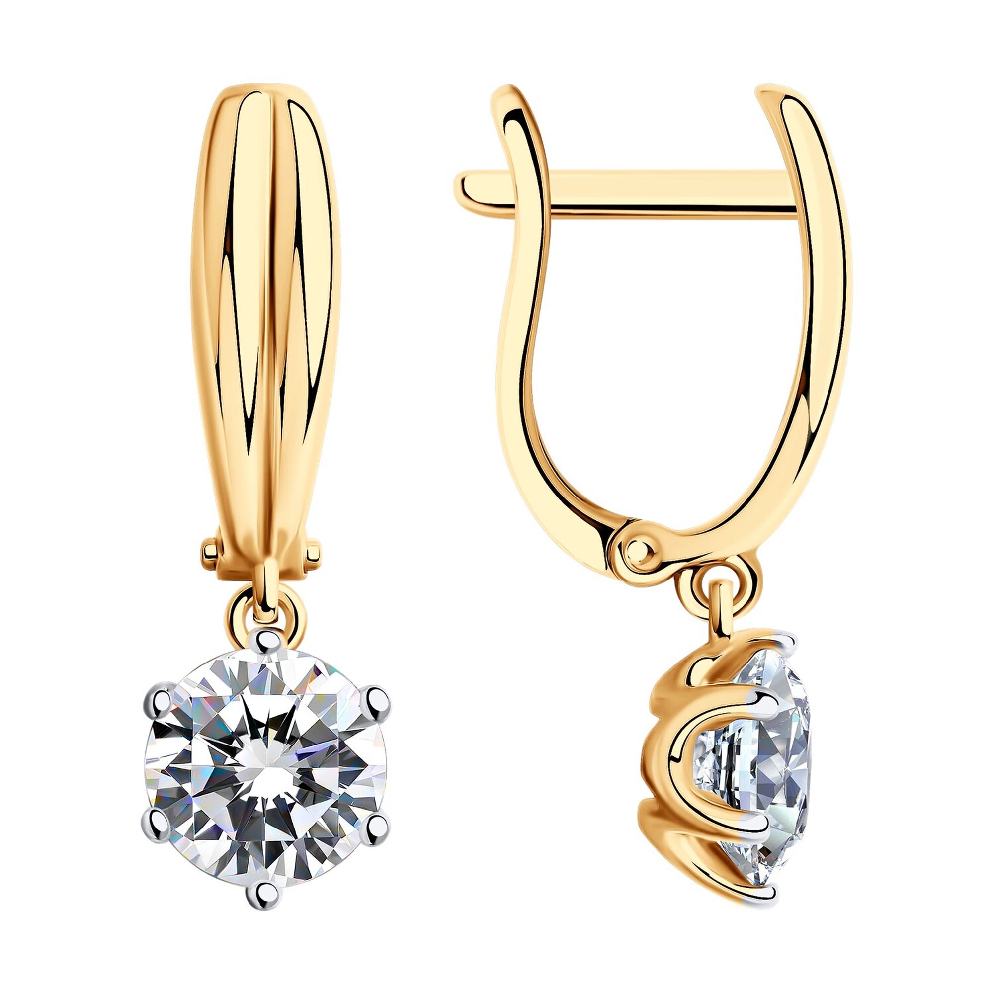 Серьги, красное золото, 585 проба, фианит