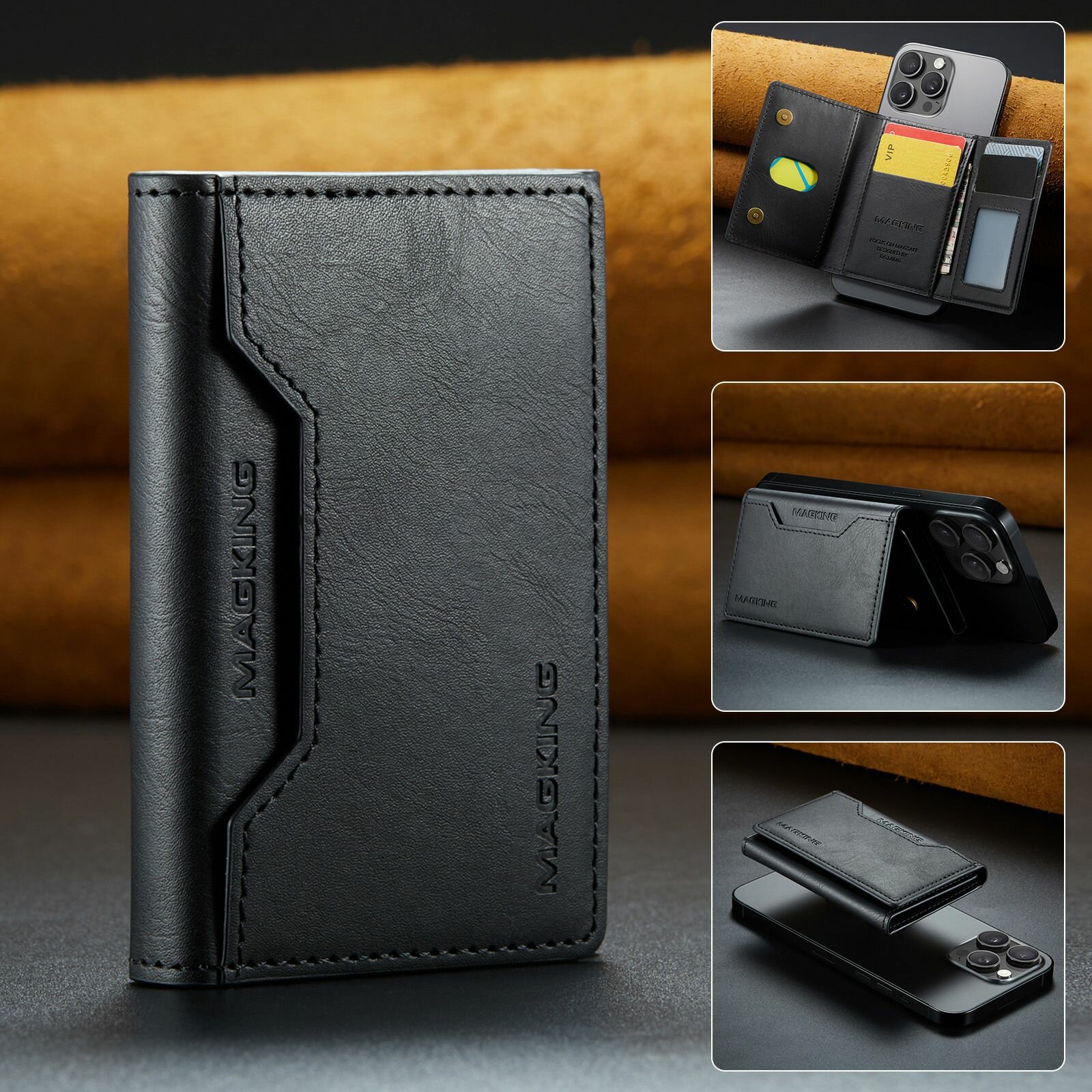 DG.Ming Держатель для карт iPhone/кожаный держатель для карт MagSafe для Apple iPhone/держатель для карт Phone/кошелек MagSafe для iPhone, кронштейн для кошелька с тройным сгибом и блокировкой RFID