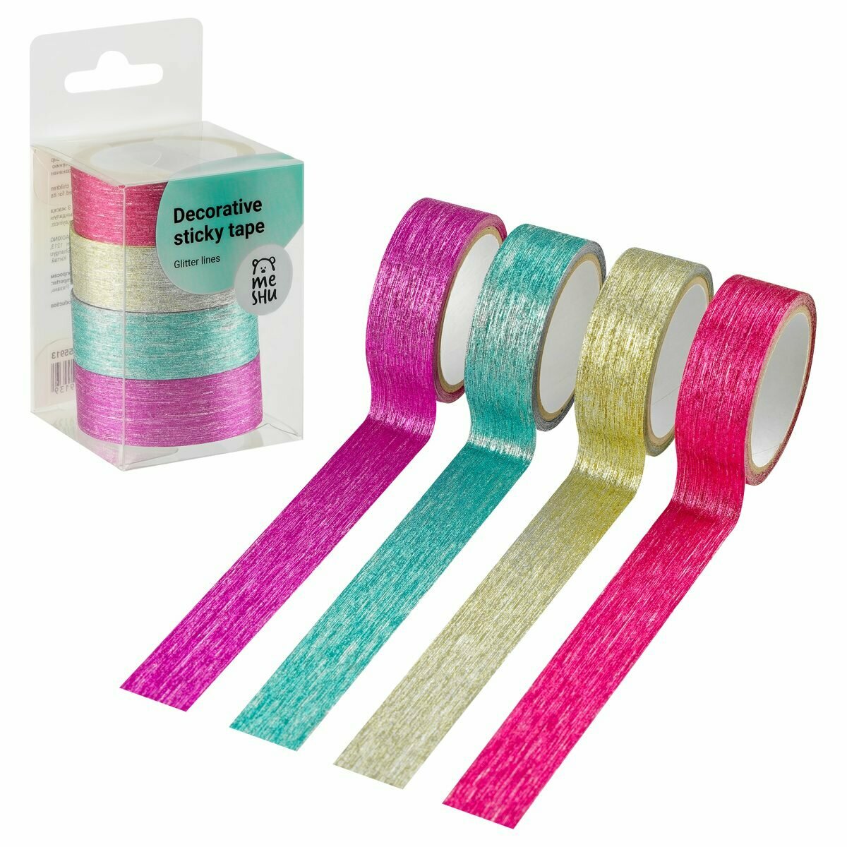 Набор клейких декоративных лент MESHU "Glitter lines", 4шт. (MS_55913), 24 уп.