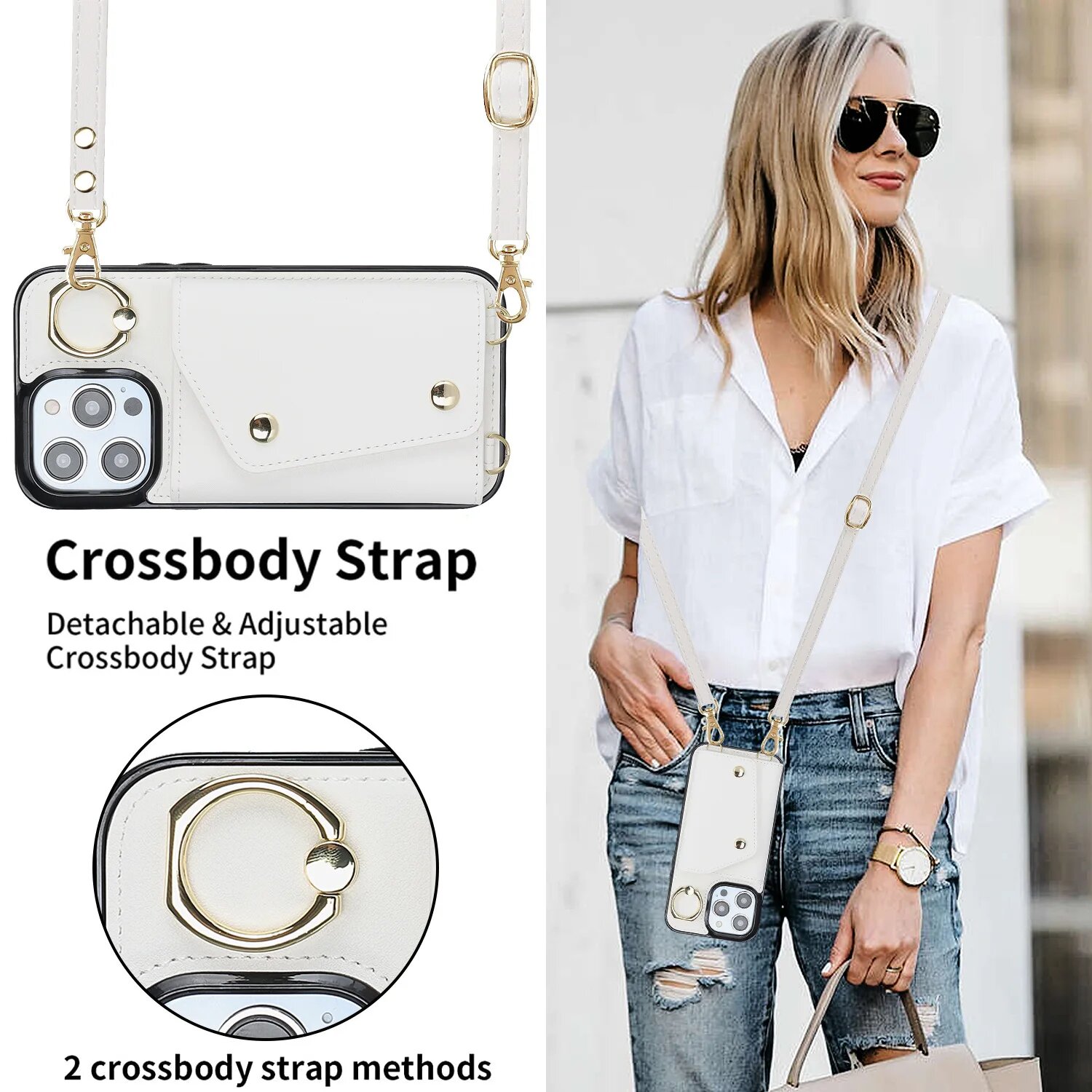 Чехол-кошелек с ремешком через плечо для iPhone 17 Pro Max 14 13 12 11 15 16 iPhone 11 Про, white