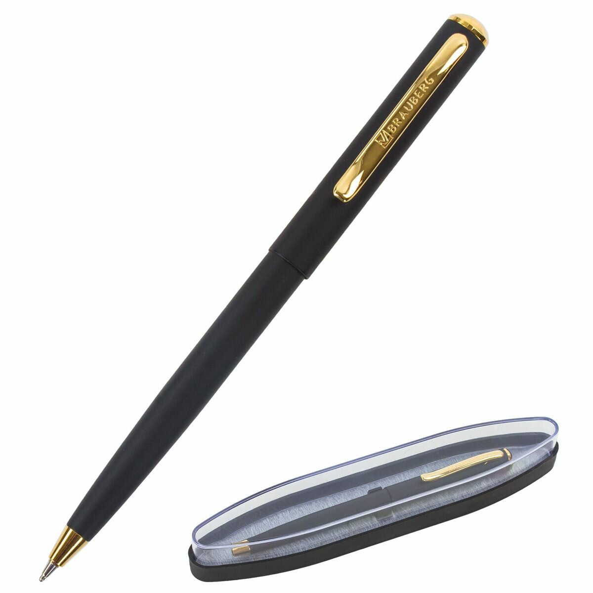 Ручка шариковая подарочная Brauberg Maestro (0.5мм, синяя, корпус черный с золотистым) (143470), 2шт.