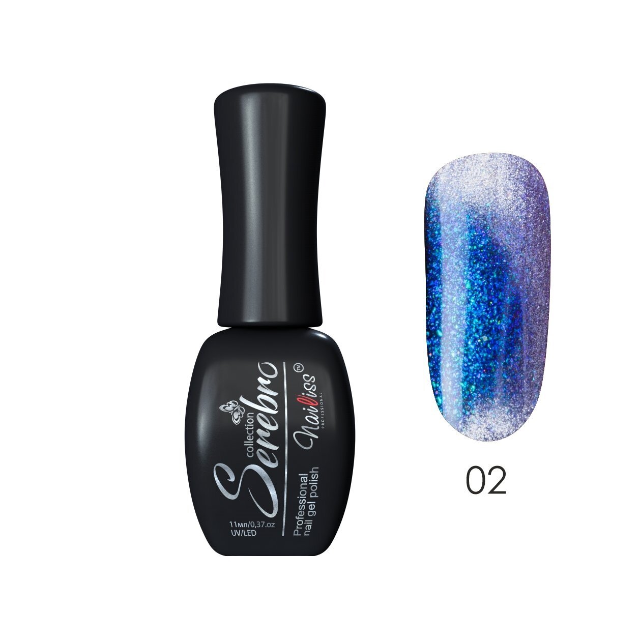 Гель-лак Serebro Galaxy №02 11 мл светоотражающий с хлопьями юки