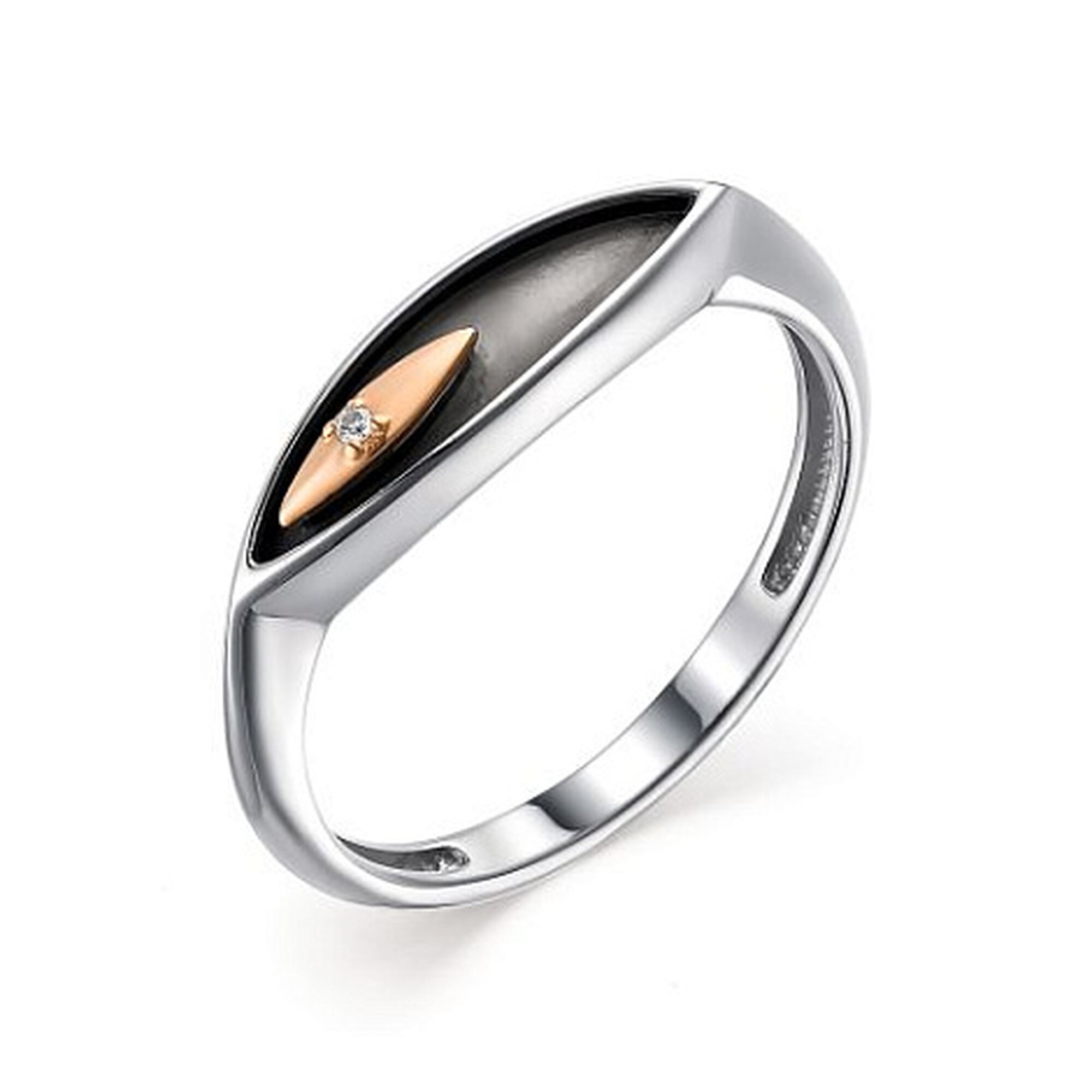 Кольцо, серебро, 925, 585 проба, родирование, бриллиант