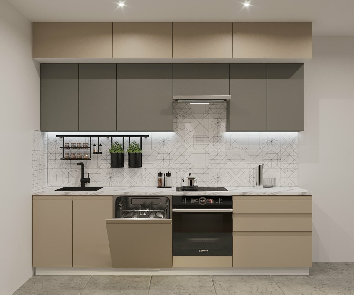 Кухонный прямой гарнитур Лайн Обсидиан/Пикрит, 2800 мм, фасады МДФ