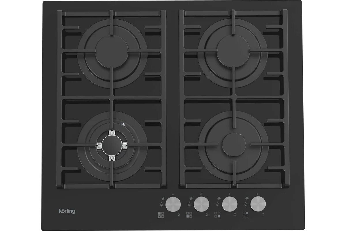 Газовая стеклянная варочная панель Korting HGG 6825 CTN чёрного цвета , конфорка WOK, 7,45 кВт