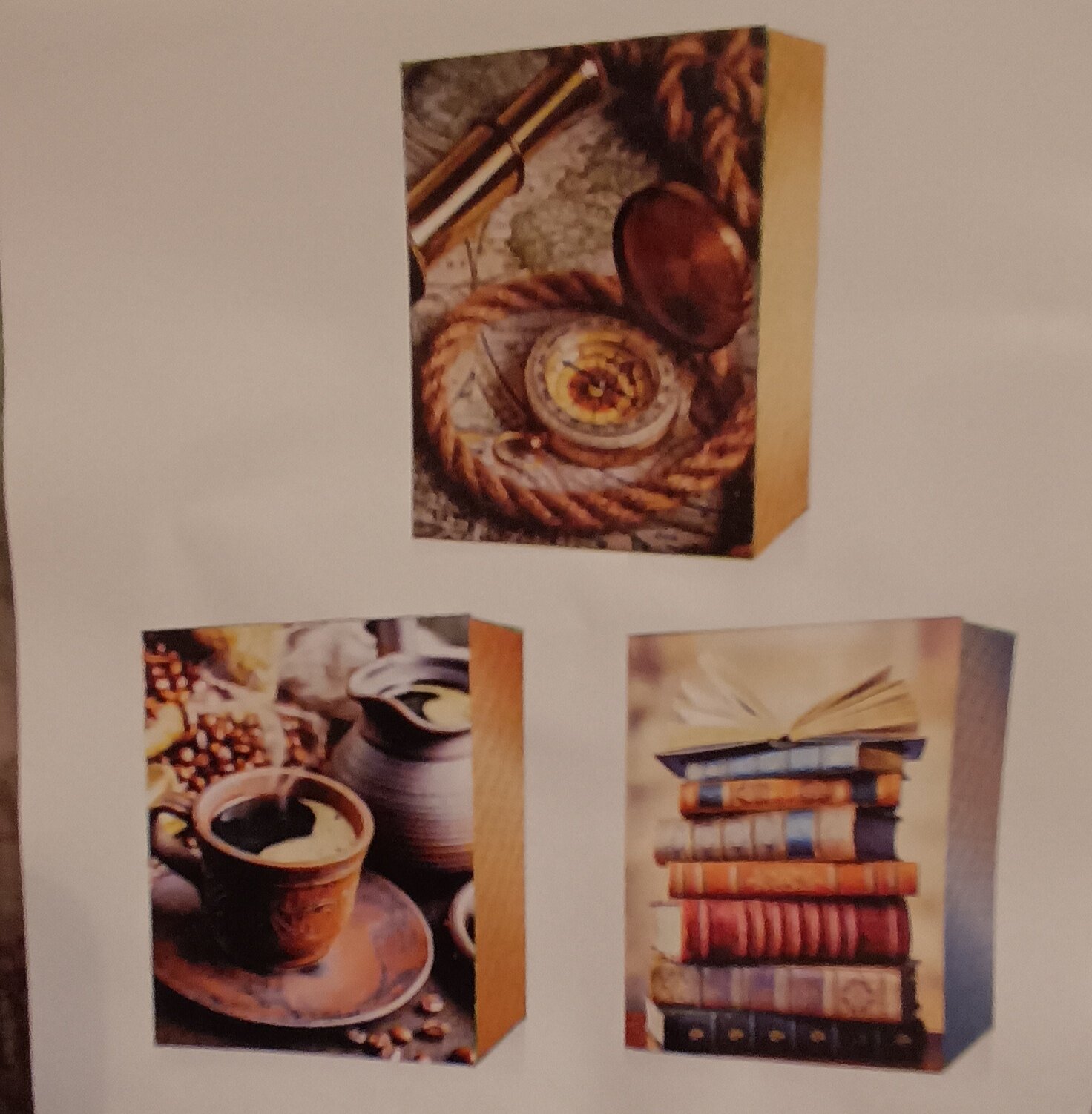 Пакет подарочный бумажный 18*23*10см, Микс мужской,"компас , кофе , книги", в наборе 3 штуки