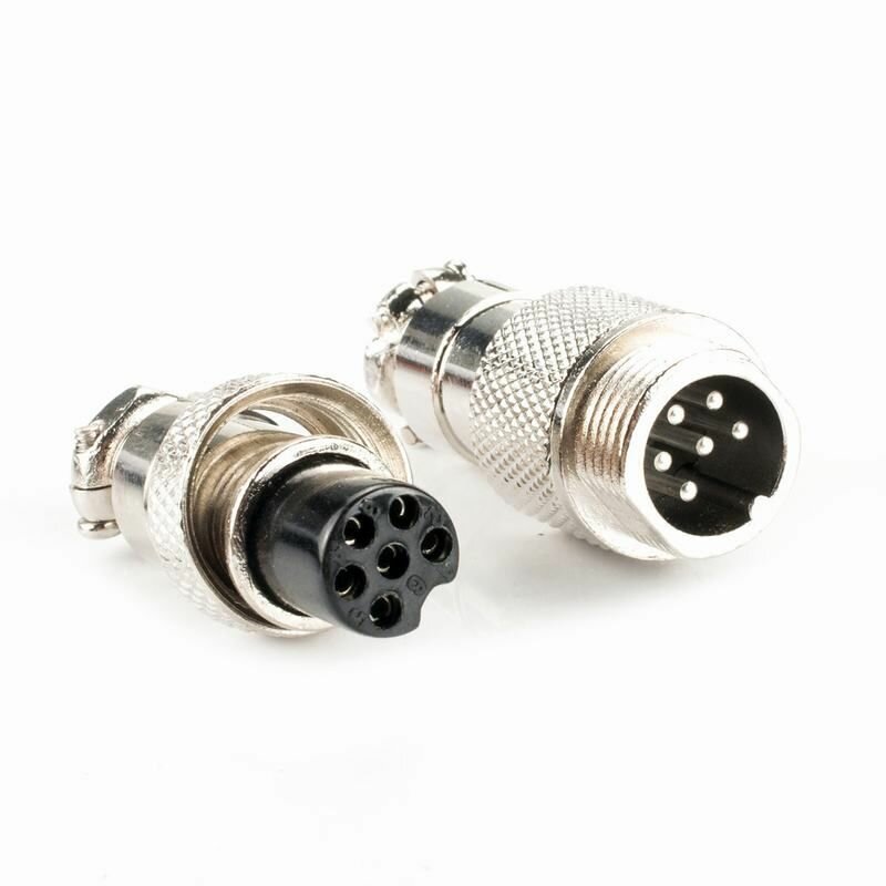 Авиационный док-разъем GX12D под пайку на кабель с обеих сторон (папа+мама, 6 pin)