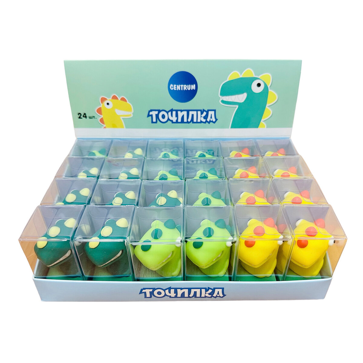 Centrum точилка пластиковая 40х40х15 мм Динозаврик 73038-EU34 безопасная канцелярия
