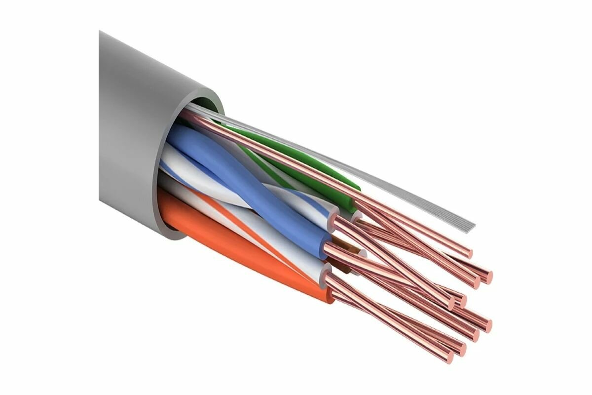 Кабель REXANT UTP 4PR 24AWG, CU , CAT5e, 100 МГц, PVC, серый, бухта 25 м 01-0043-25