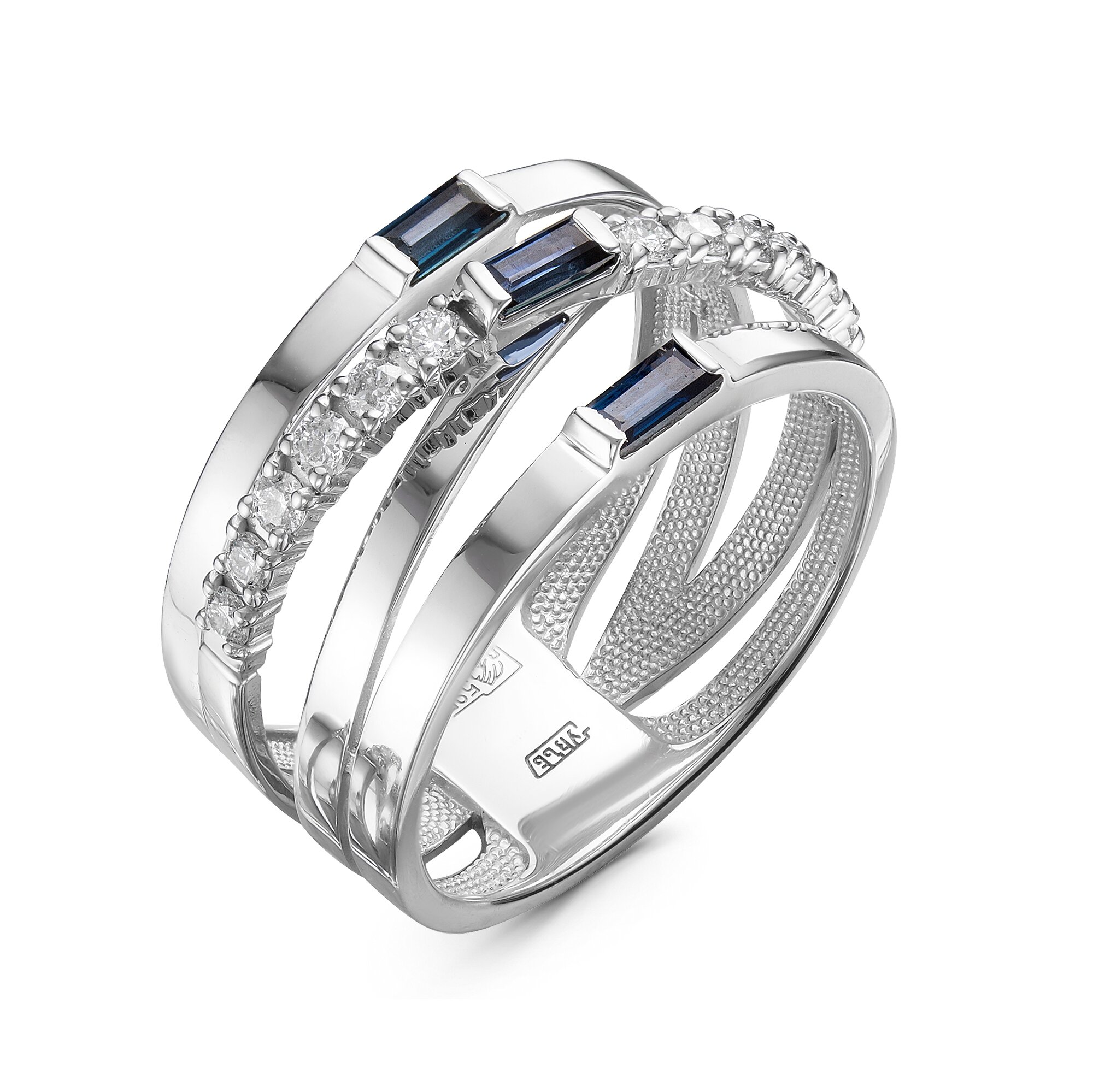 Кольцо дорожка, белое золото, 585 проба, бриллиант, сапфир