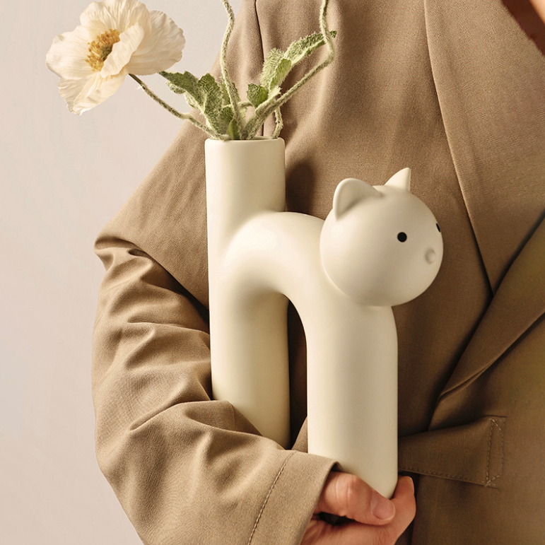 Ваза декоративная "Котик", керамика, настольная, с ручками Белый