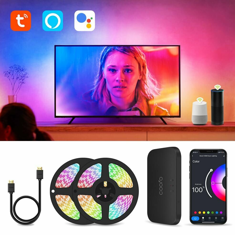 Комплект светодиодной подсветки, подходит для 58-65-дюймовых ПК и смарт-телевизоров, адаптивная световая полоса (ambilight)