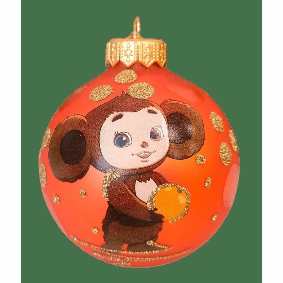 Елочный шар ЮниОпт Чебурашка 3, d 8 см, Союзмультфильм, стекло, в подарочной коробке