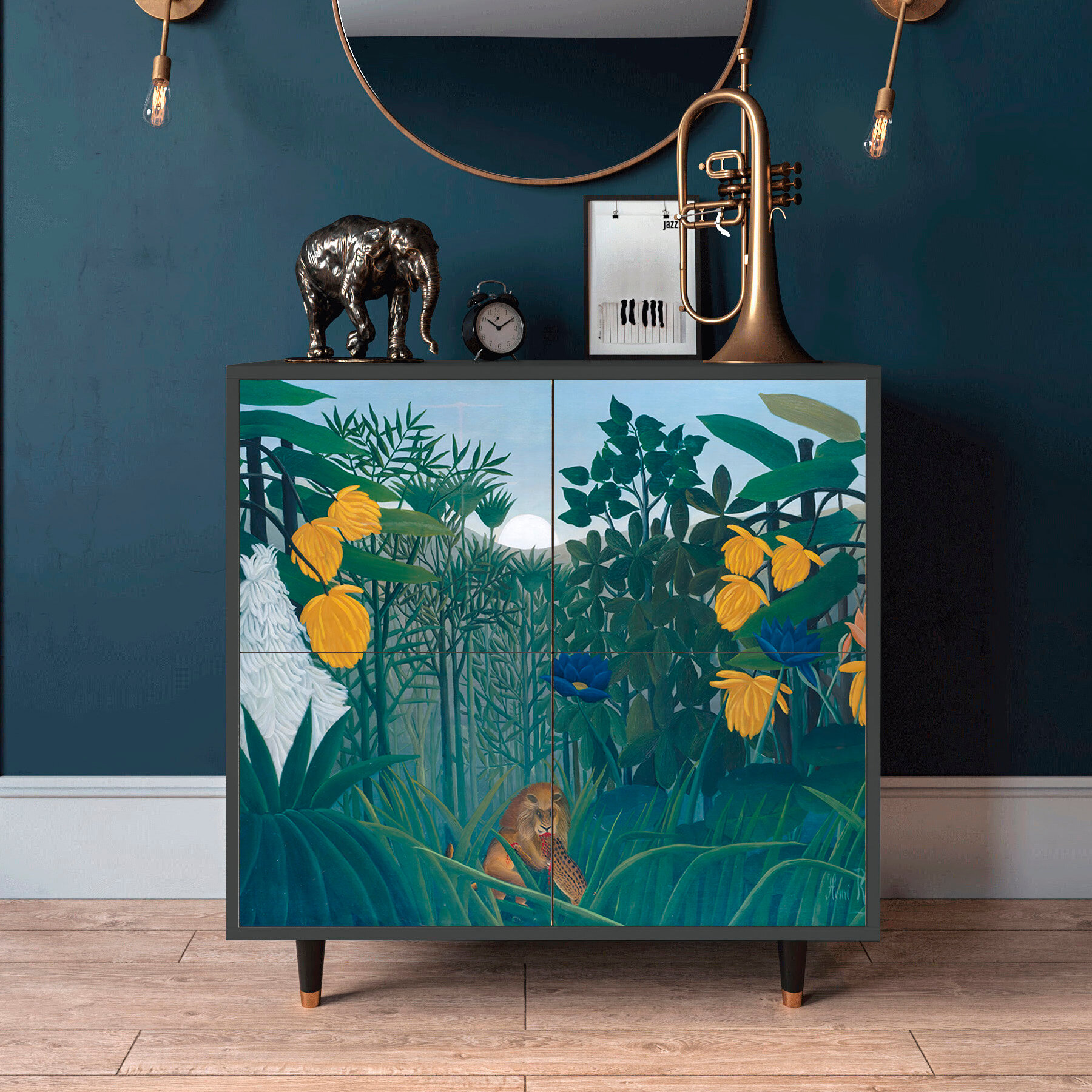 Комод - STORYZ - BS3 The Repast of the Lion by Henri Rousseau, Размер - 94 x 96 x 48 см, Цвет корпуса - Антрацит
