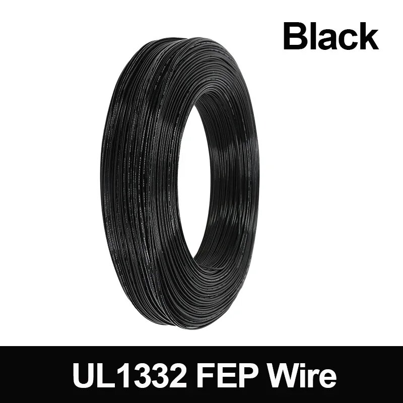 UL1332 изолированный медный провод PTFE черный красный 18AWG, Black, 30m