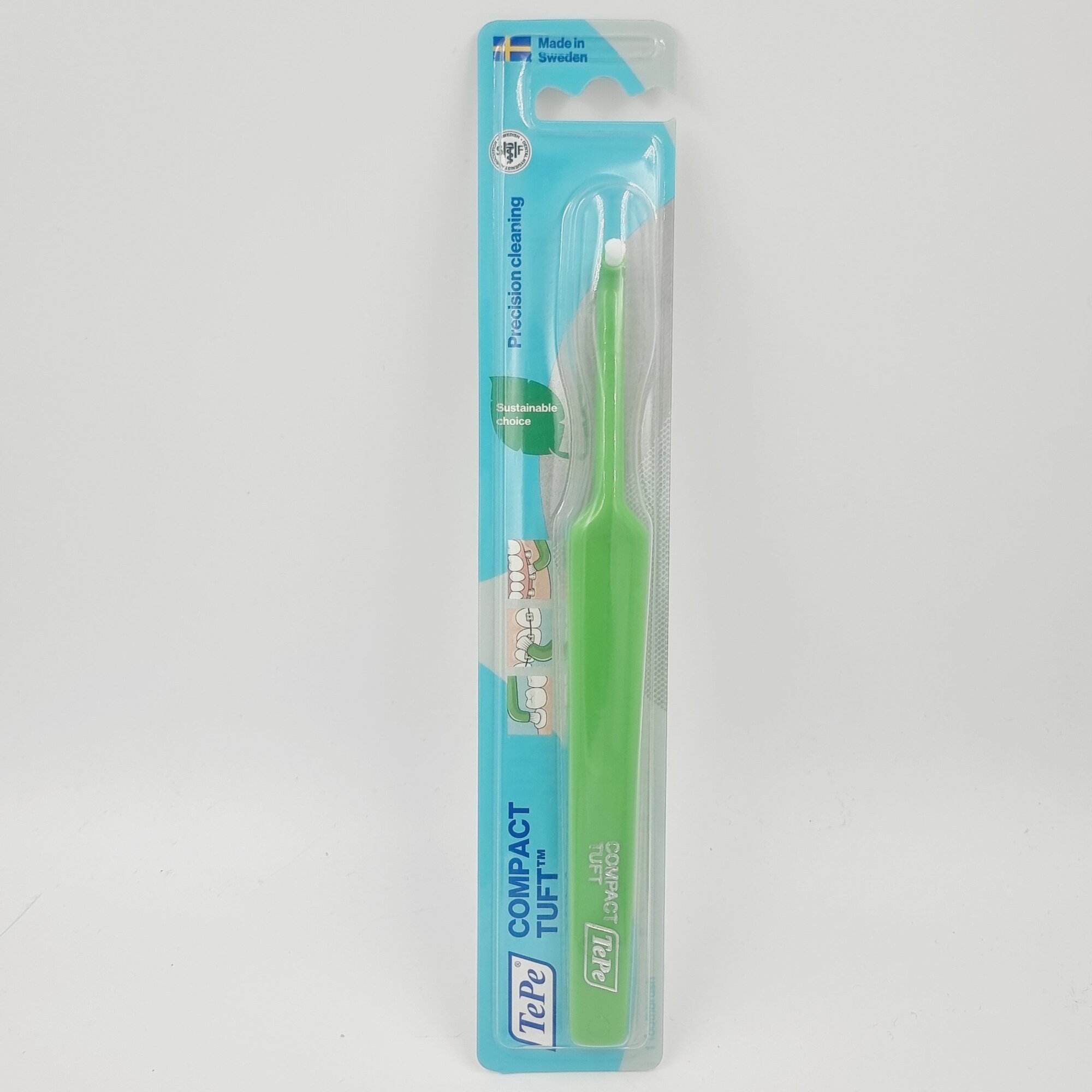 Монопучковая щетка TePe Compact Tuft, для брекетов и протезов, зеленая, 1 шт. (Швеция)