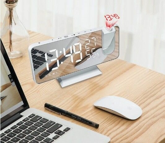 Часы электронные настольные, с Будильником и Проекцией Времени на Стену и Потолок. Стильные и Ультрасовременные Настольные Часы с Радио, Термометром и Определением Уровня Влажности в Помещении.