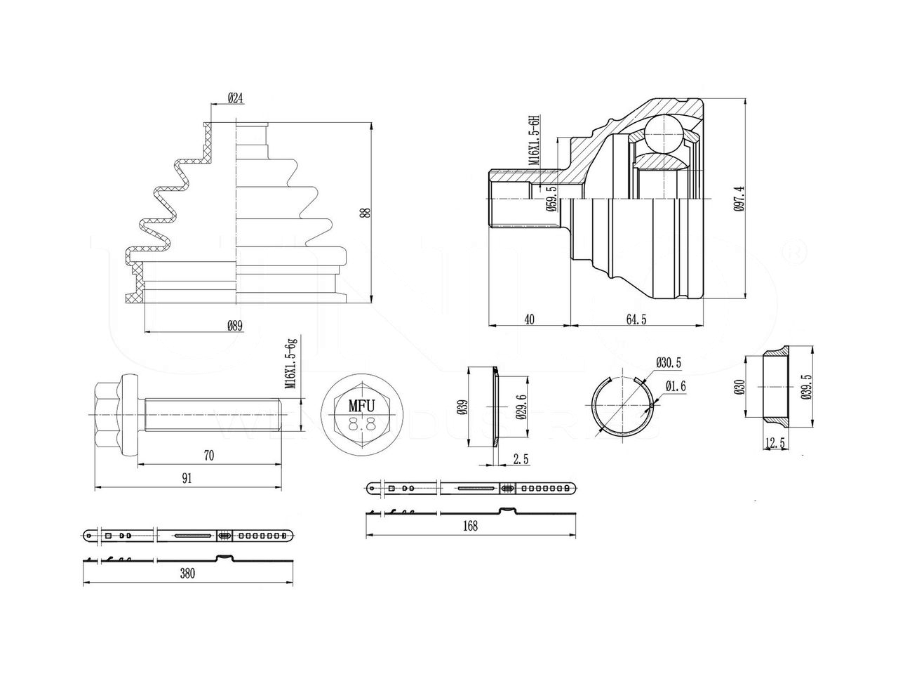 UNIO CVJ-20006 (1K0407271DE / 1K0407272GE / 1K0407272LF) шрус шрус внешний VW Passat (Пассат) b6, b7 05-, Tiguan (Тигуан) 07-,
