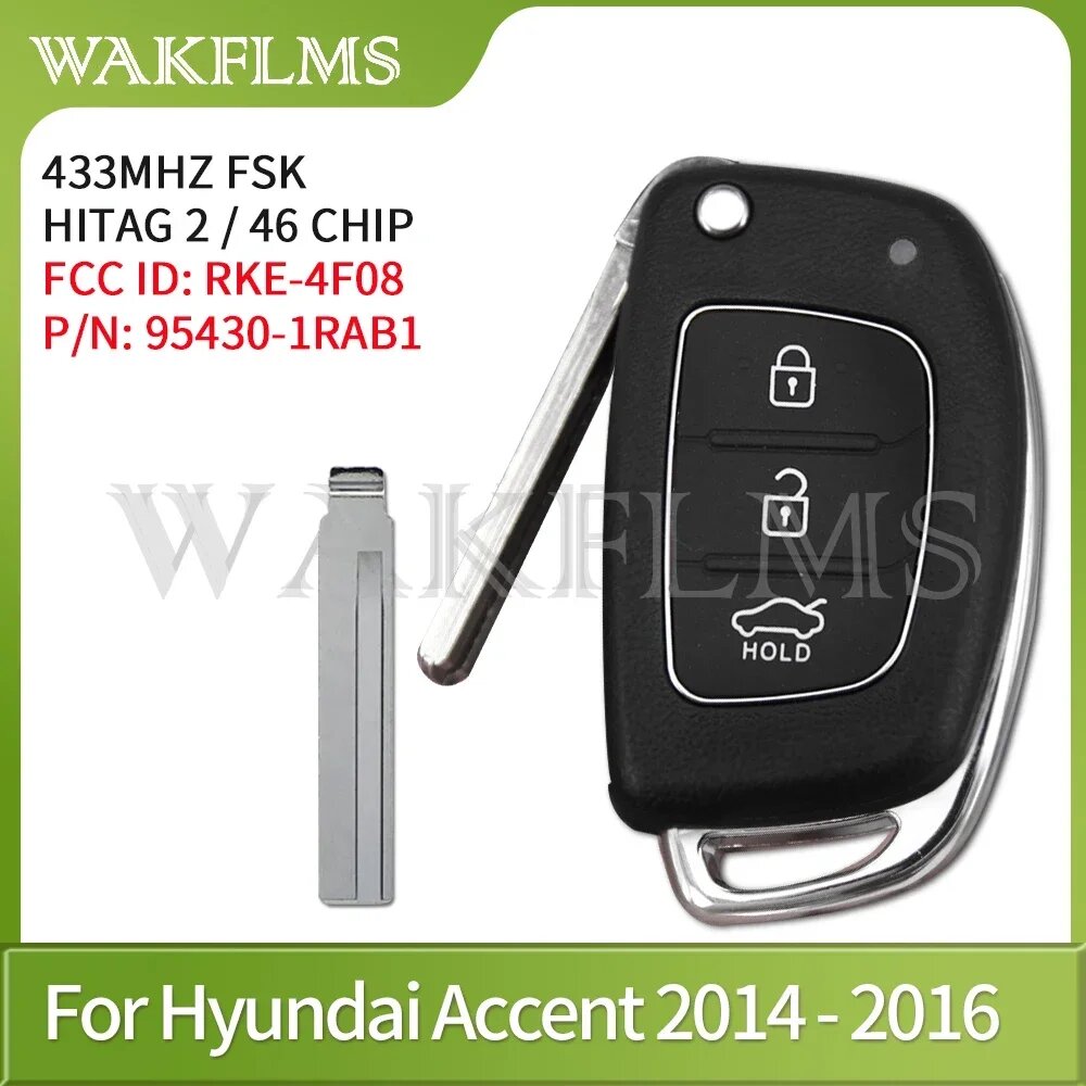 FCC ID: RKE-4F08 Для Hyundai Accent 2014 2015 2016 Выкидной ключ-пульт 433 МГц 46 ЧИП 95430-1RAB1 1RAB1