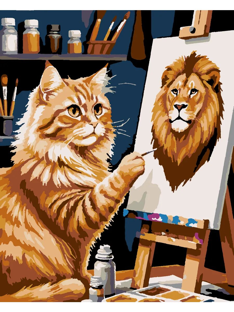 Картина по номерам "Кот художник" Тут рисуют, холст на подрамнике, 40x50 см