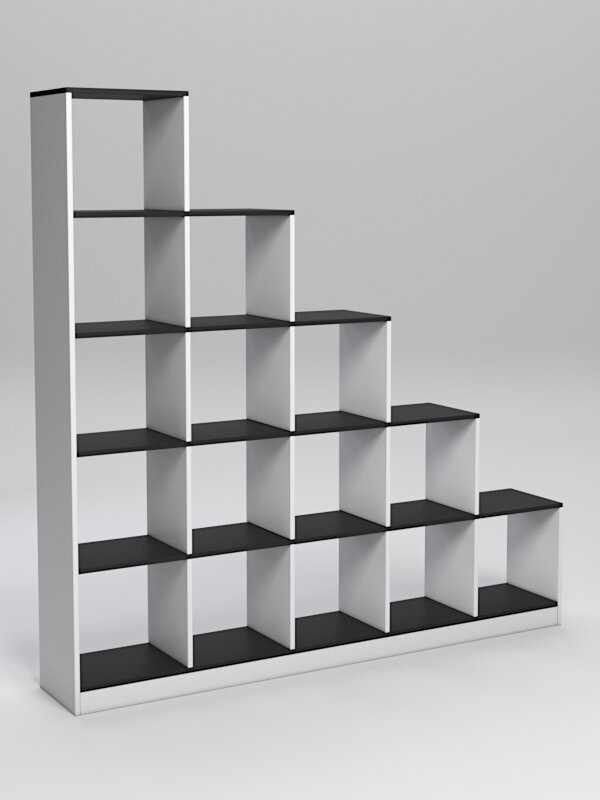 Стеллаж каскадный из ДСП Лестница №1 5 ячеек, Черный и Белый. Производитель товара - компания Westcom.