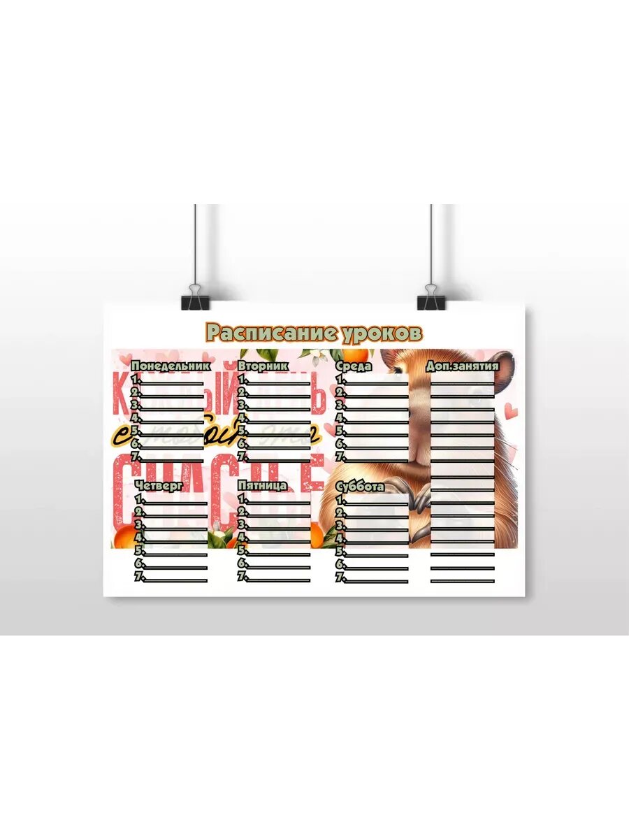 Расписание уроков Капибара, А4