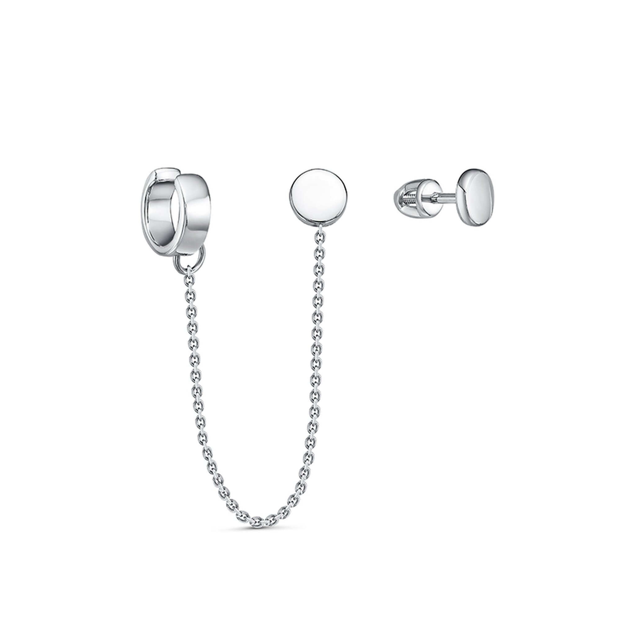 Серьги непарные, пусеты, серебро, 925 проба, родирование