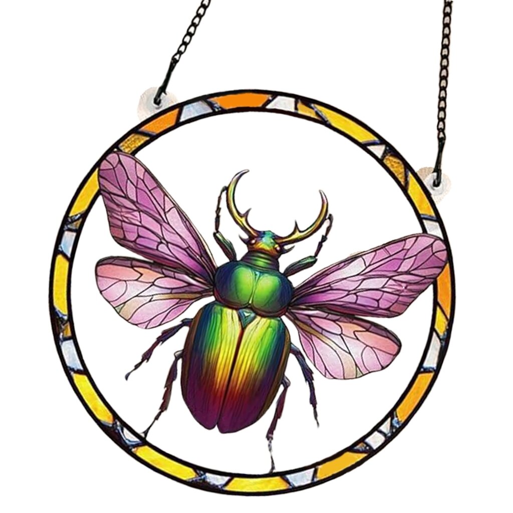 Реалистичные Витражи От Насекомых Suncatchers Window Wall Art Подвесной Орнамент, Раскрашенный Акварелью Насекомое Акриловая Стеклянная Панель