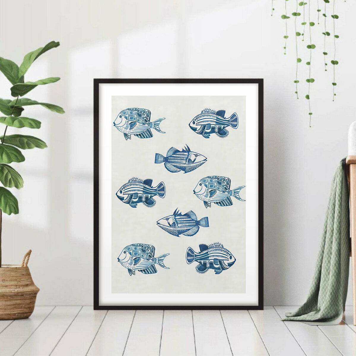 Постер "Рыбы, рыбки" 50x70 в черной рамке на стену для интерьера