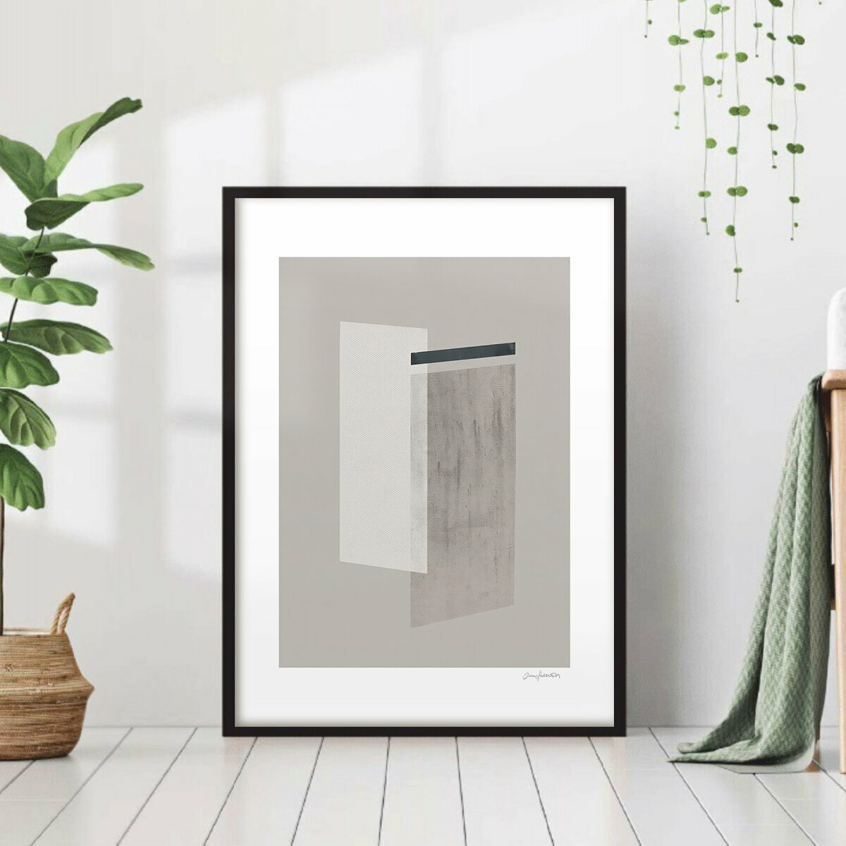 Постер "Серая абстракция" 50x70 в черной рамке на стену для интерьера