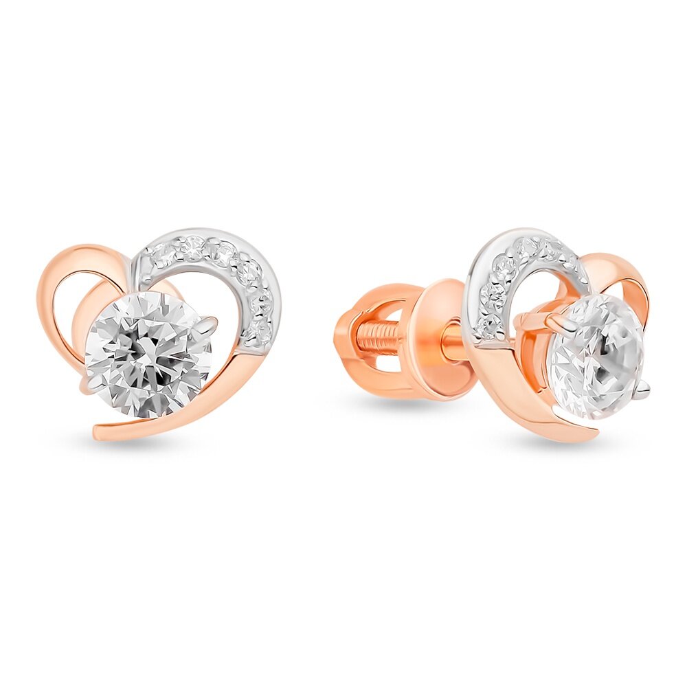 Серьги пусеты, серебро, 925 проба, золочение, фианит