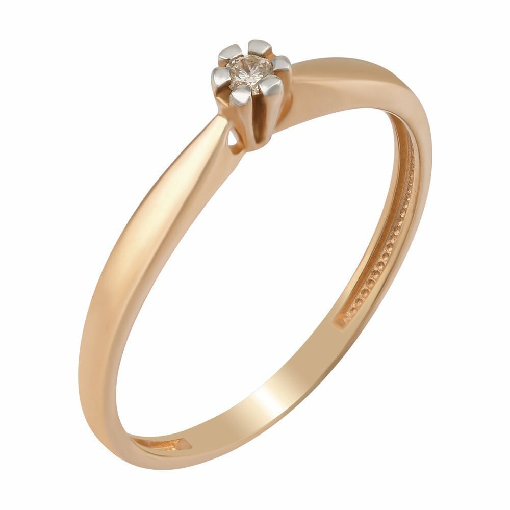 Кольцо помолвочное, красное золото, 585 проба, родирование, бриллиант