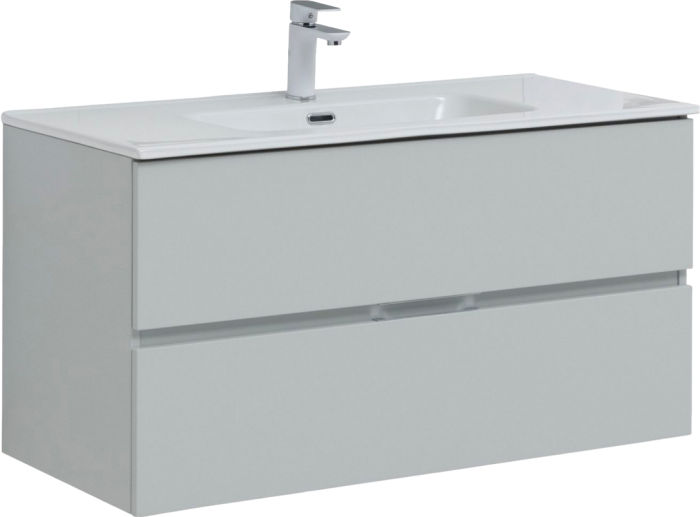 Тумба под раковину Aquanet Алвита 100 подвесная, серая, 2 ящика