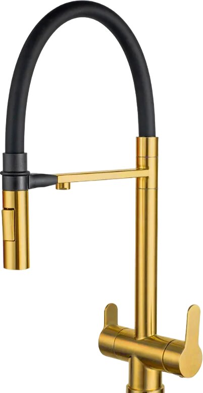 Смеситель для кухни Zorg Sanitary SZR-3030 BRONZE с гибким изливом, с краном для питьевой воды, с поворотным изливом, бронзовый, черный, матовый, однорычажный, нержавеющая сталь, с керамическим картри