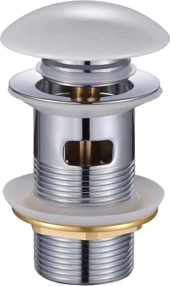 Донный клапан для раковины BOND BV0205 с переливом, белый, матовый, с системой клик-клак, латунный