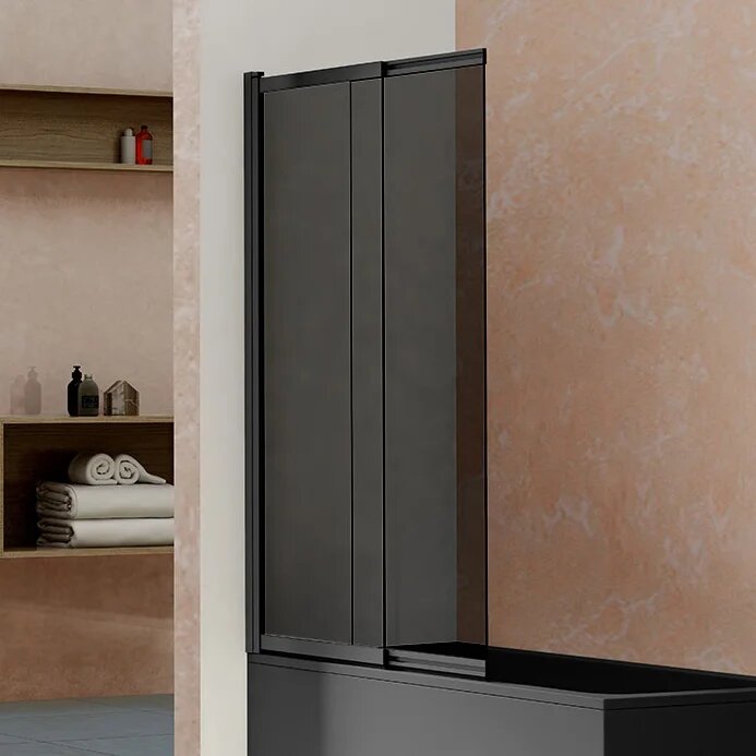 Шторка на ванну Vincea VSB-1E100CGB 100 см, стеклянная, раздвижная, черная, распашная, итальянская