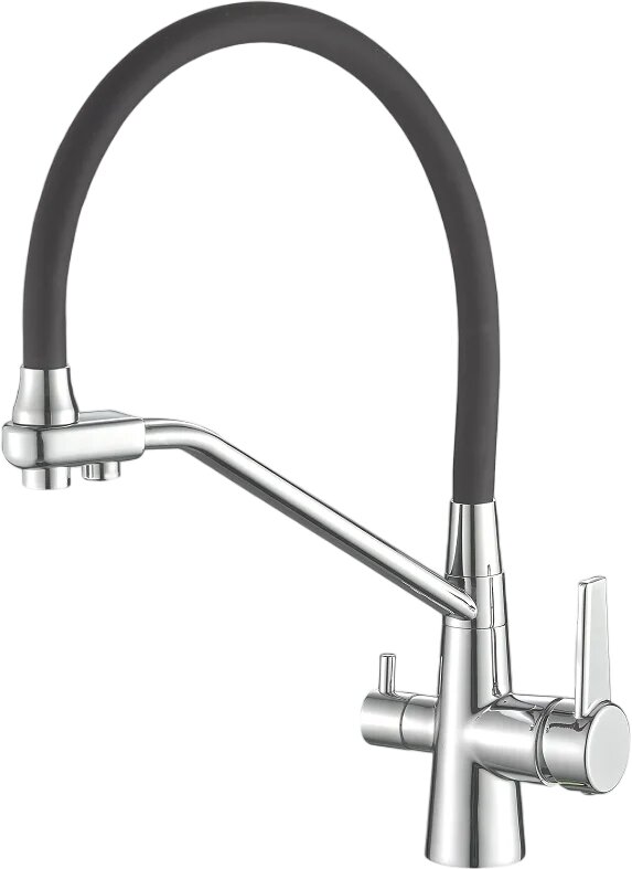 Смеситель для кухни Fashun A4382-12 с гибким изливом, с краном для питьевой воды, с поворотным изливом, хром, серый, глянцевый, однорычажный, латунный, с керамическим картриджем