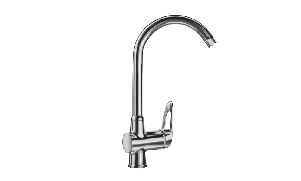 Смеситель для кухни Ulgran U-006 U-006-346 с поворотным изливом, хром, глянцевый, однорычажный, латунный, с керамическим картриджем