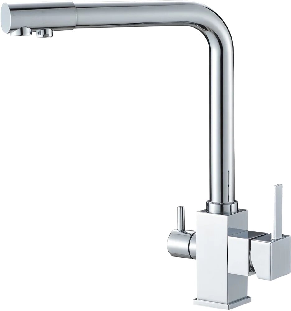 Смеситель для кухни Steel Hammer SH 805 Cr с краном для питьевой воды, с поворотным изливом, хром, глянцевый, однорычажный, латунный, с керамическим картриджем